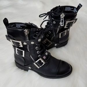 Charles David | Shoes | Charles David Silver Buckle Moto Combat Boots ...